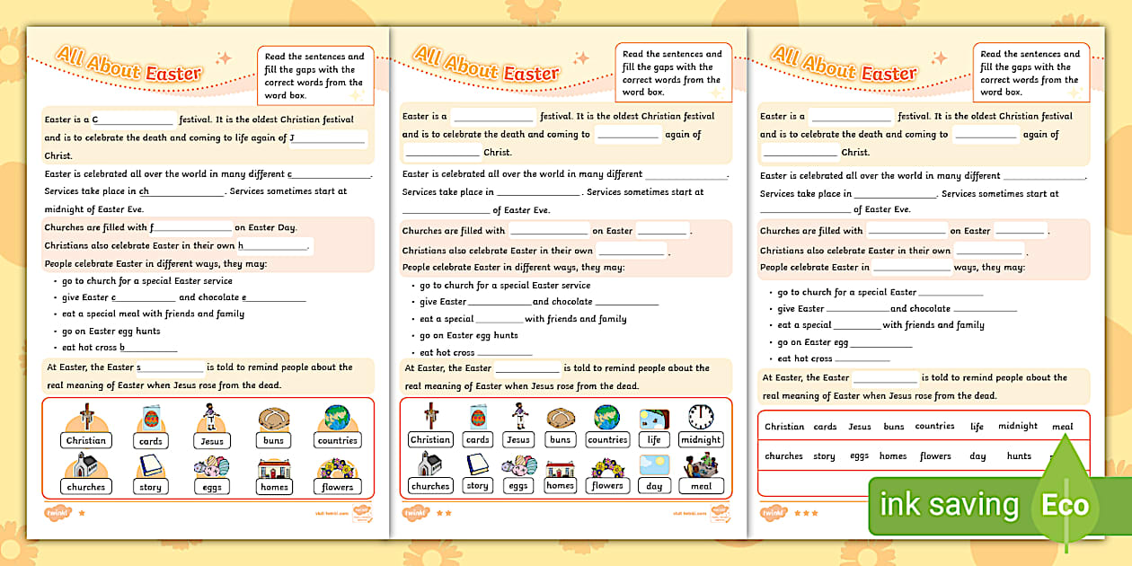 Easter Cloze Passage Activity - Easter Literacy Worksheet