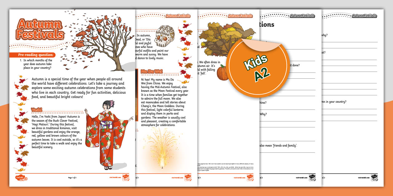 Autumn Festivals Reading Comprehension [Kids, A2] - Twinkl
