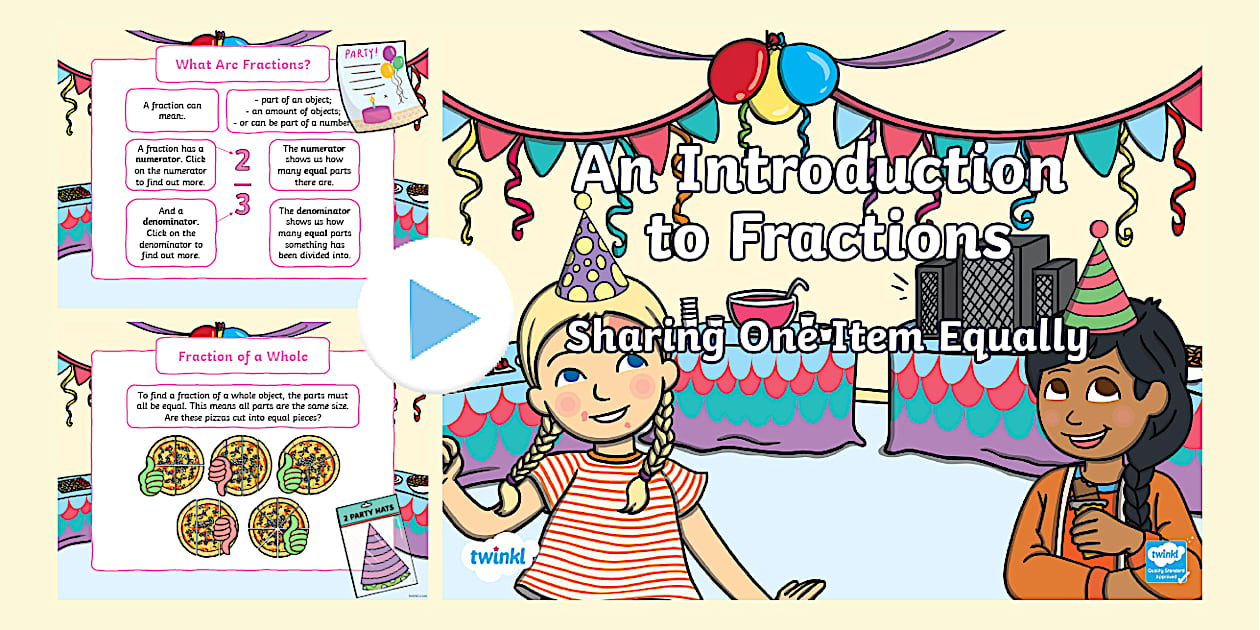 Introduction to Fractions Sharing An Item Equally PowerPoint