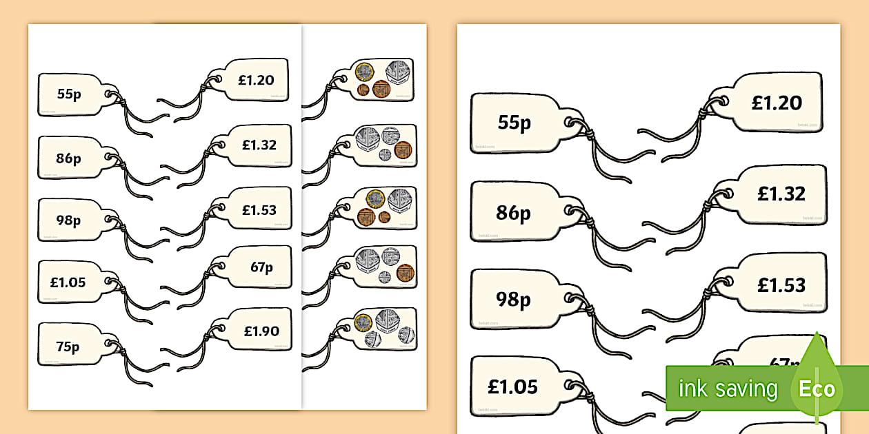 Editable Price Tag Amount and Coins Matching Activity