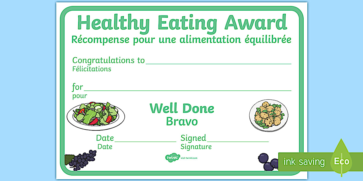 Healthy Eating Award Certificates English/French - Twinkl