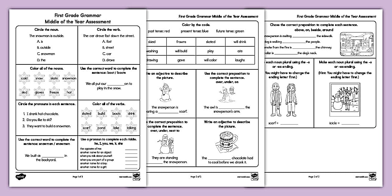 First Grade Middle of the Year Grammar Assessment - Twinkl