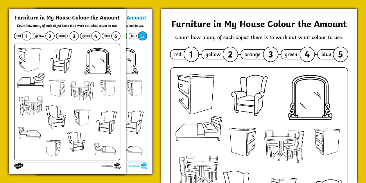 Furniture in My House Colour the Amount Worksheet - Twinkl