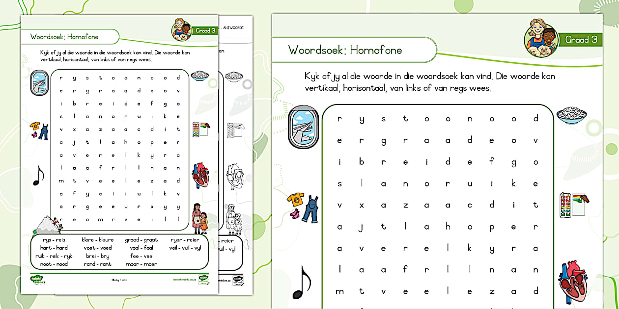 Graad 3 Klanke: Homofone Woordsoek (teacher made) - Twinkl
