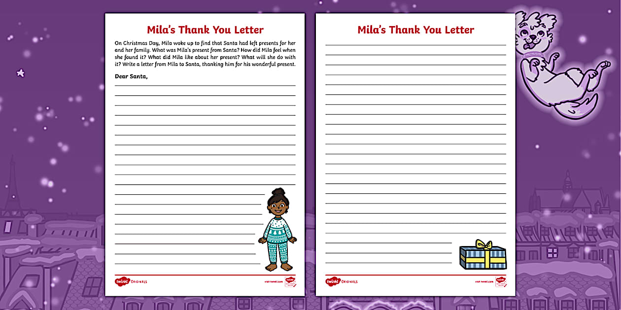 A Christmas Collar: Mila's Thank You Letter Writing Worksheet