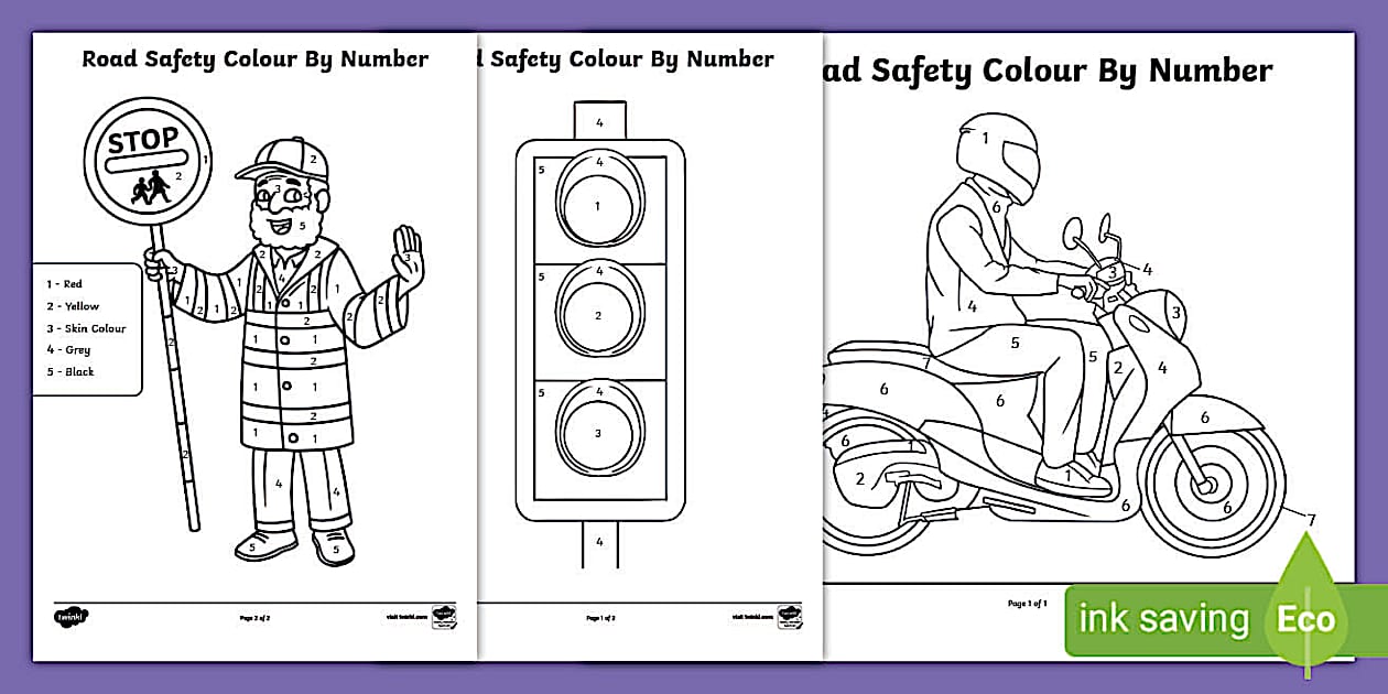 Road Safety Color by Number (Teacher-Made) - Twinkl