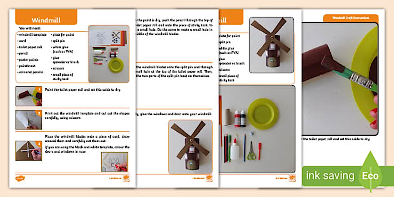 Editable Windmill Craft Instructions (teacher made) - Twinkl