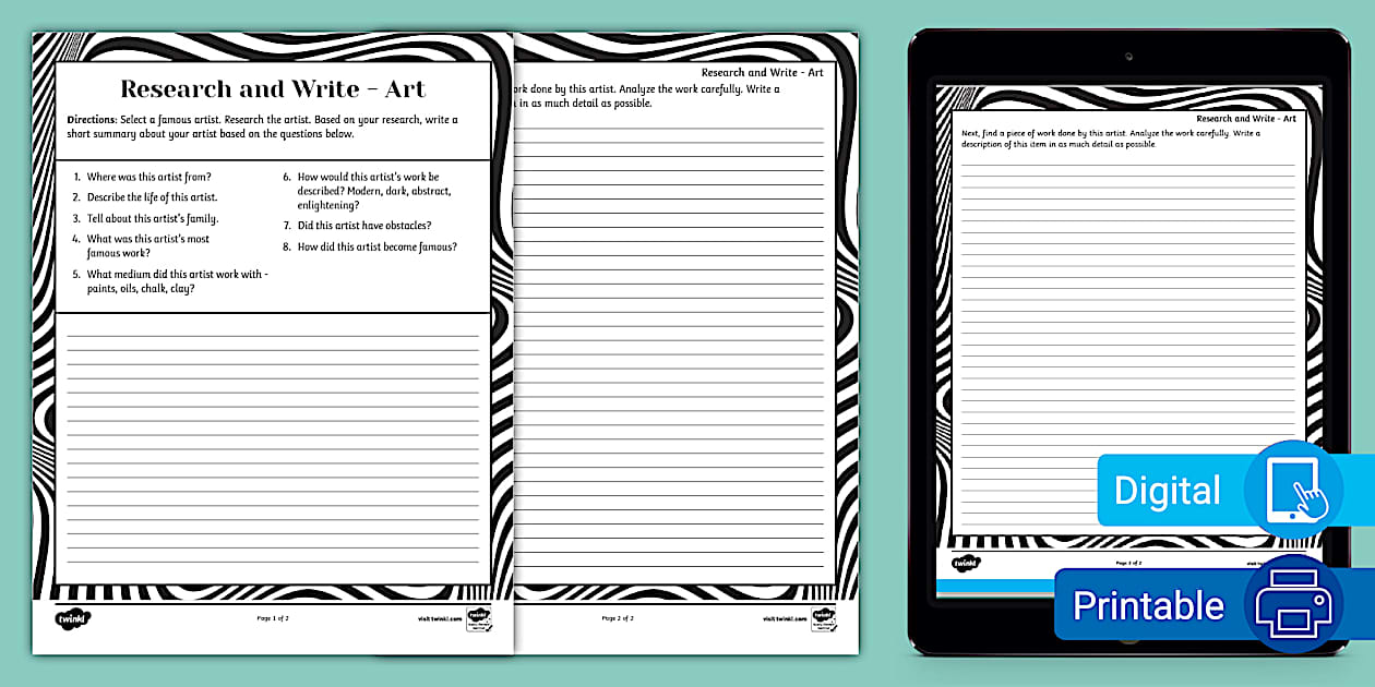 Research and Write Art Worksheet for 6th-8th Grade - Twinkl