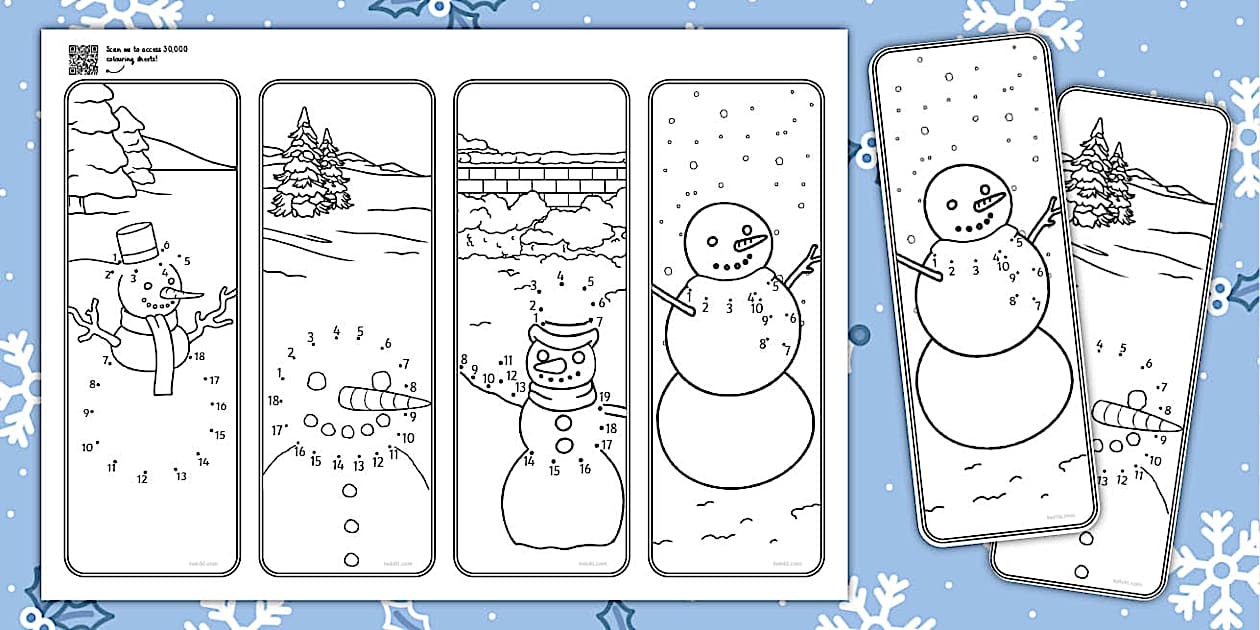 Snowman Dot to Dot Colouring Bookmarks (teacher made)
