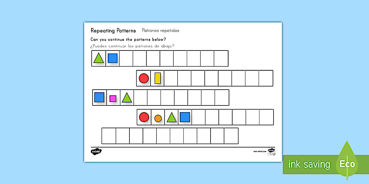 Repeating Pattern Worksheet / Worksheets (Shapes and Colors) English ...