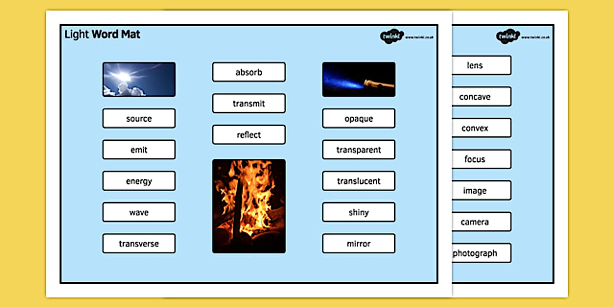 Black and White KS3 Science Light Word Mat (teacher made)