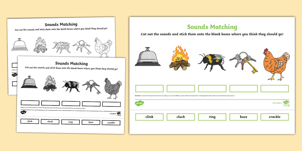 Sounds Matching Cut and Stick Activity - Twinkl