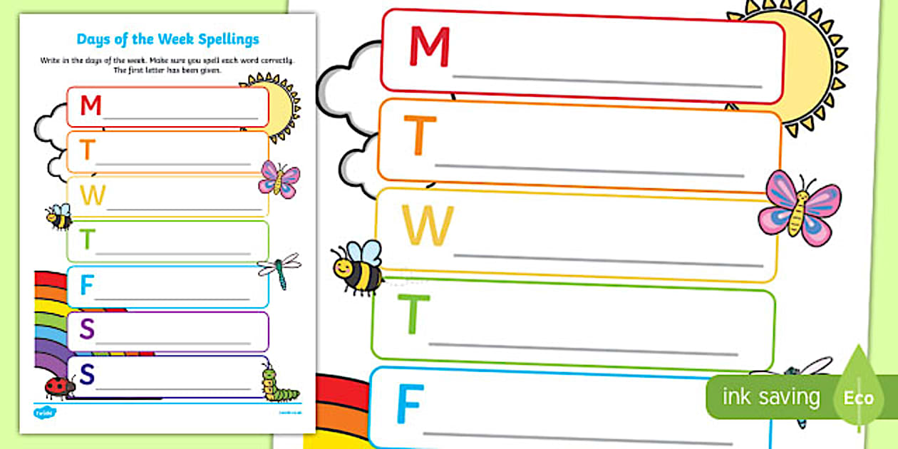 Editable Days of the Week Spelling Worksheet - Twinkl