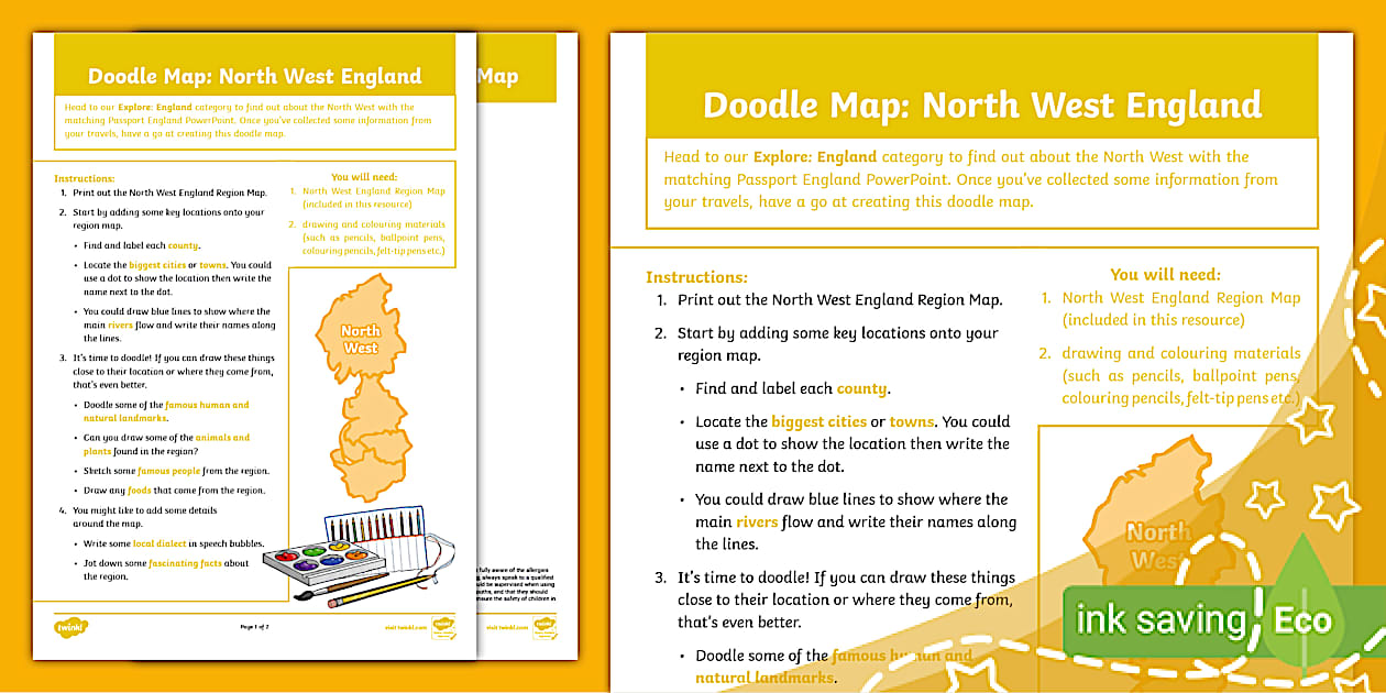 Doodle Map: North West England (Ages 5 - 11) (teacher made)