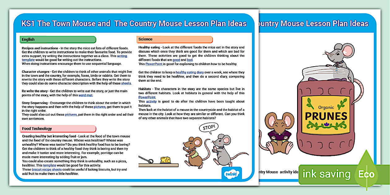 The Town Mouse and The Country Mouse Lesson Plan Ideas KS1