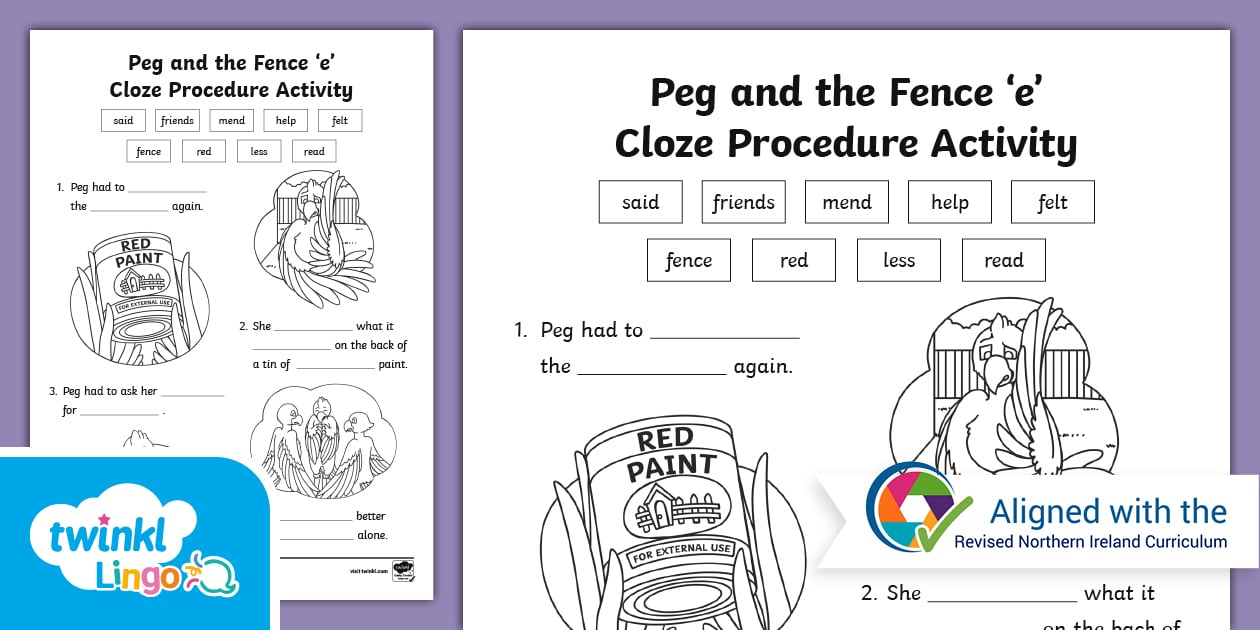 Peg and the Fence 'e' Cloze Procedure Activity