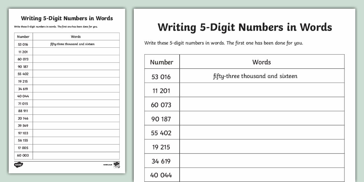 Place Value Writing 5-Digit Numbers in Words Worksheet / Worksheet ...