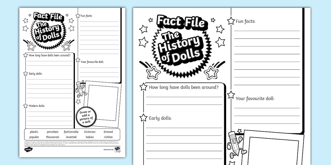 The History of Dolls Fact File Writing Template - Twinkl
