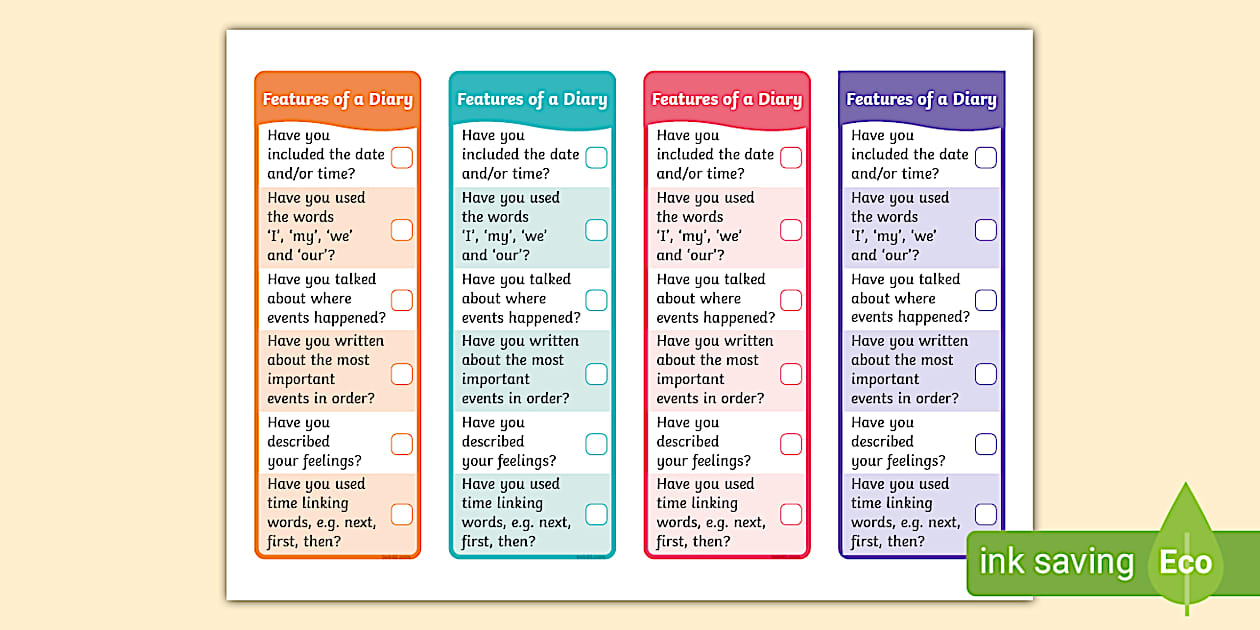 KS1 Features of a Diary Bookmark (teacher made) - Twinkl
