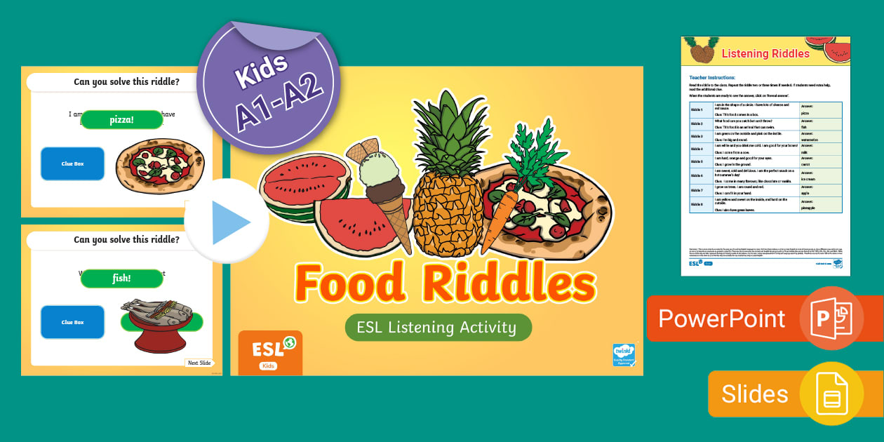 ESL Food Riddles for Kids (teacher made) - Twinkl