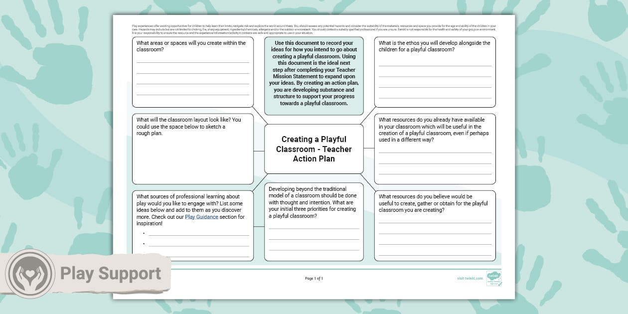 Creating a Playful Classroom - Teacher Action Plan - Twinkl