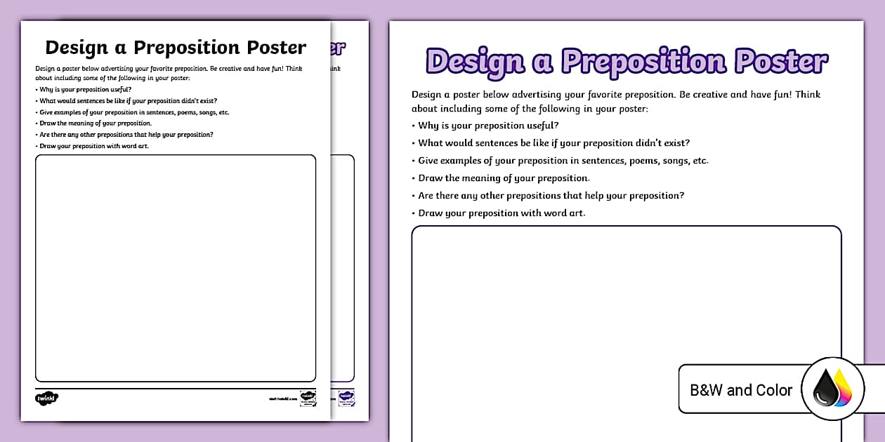 Design a Preposition Poster Worksheet for 3rd-5th Grade