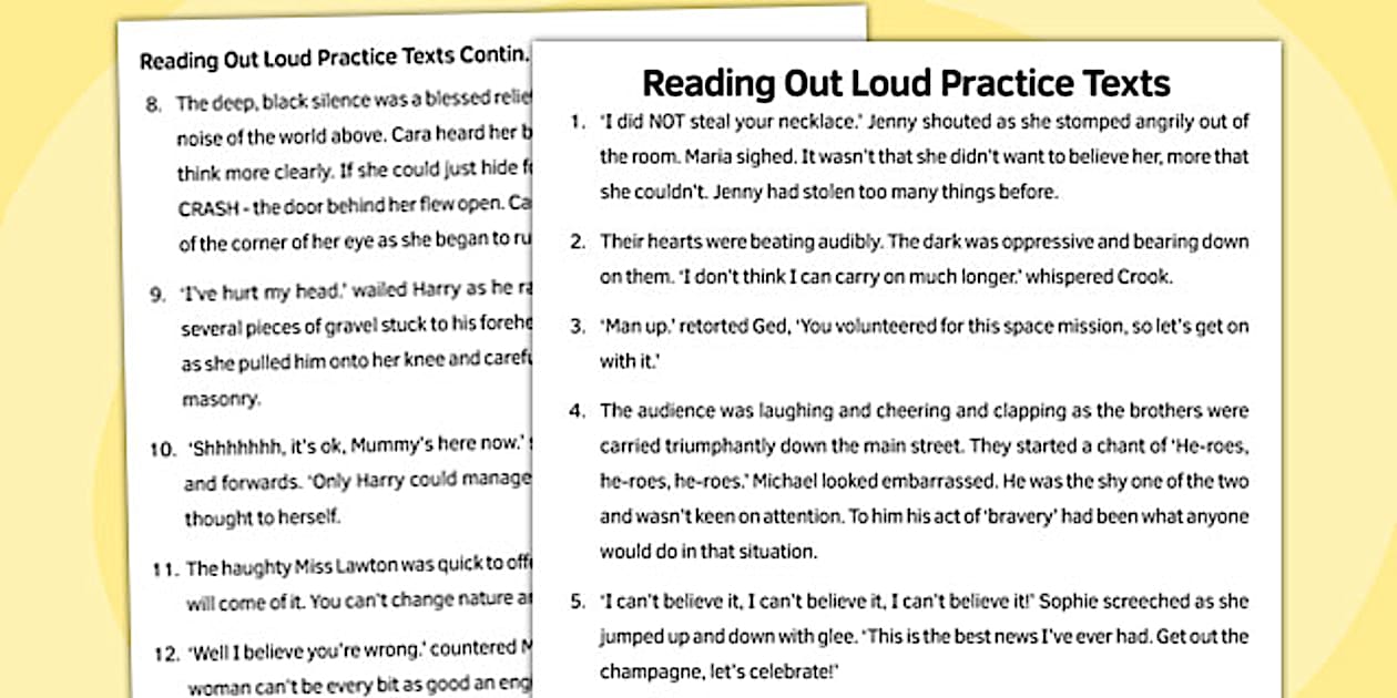 Oracy: Reading Out Loud Practice Texts (Teacher-Made)