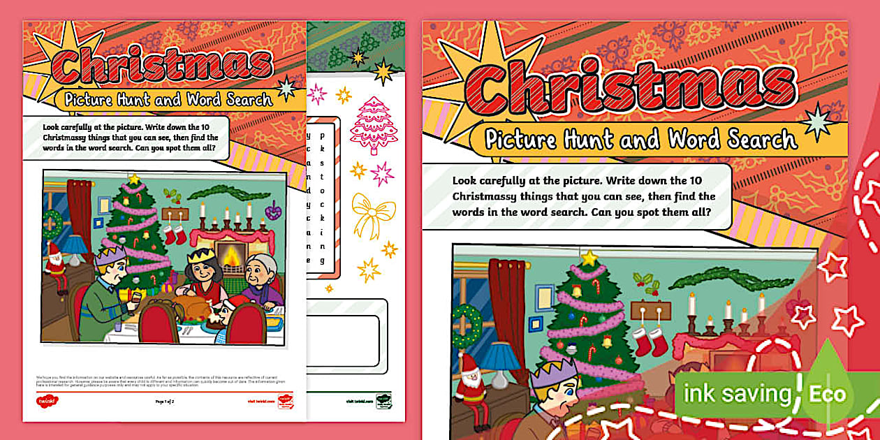 Christmas Picture Hunt and Word Search (Ages 5 - 7) - Twinkl