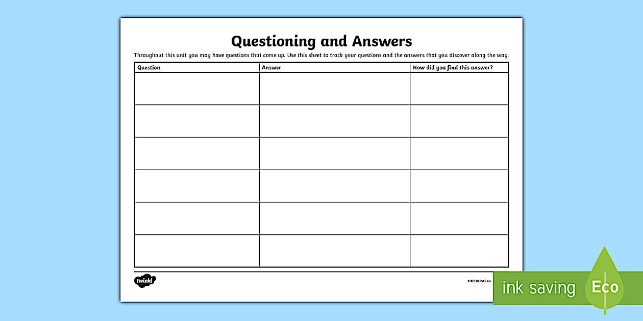 Questioning and Answers Tracking Worksheet - Twinkl