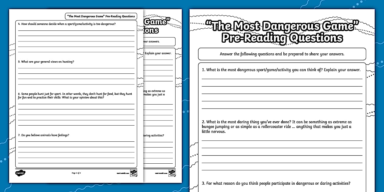 Seventh Grade The Most Dangerous Game Pre-Reading Questions