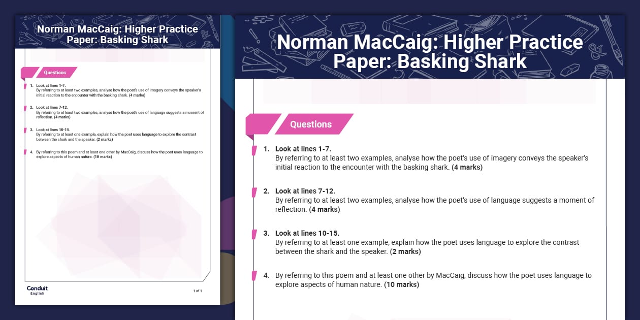 Higher Practice: Basking Shark | Practice Paper - Twinkl