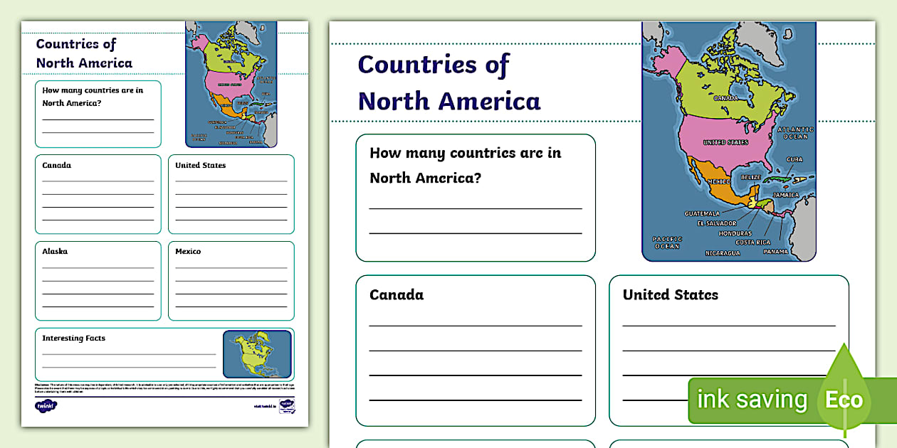 Countries of North America Fact File Template - Twinkl