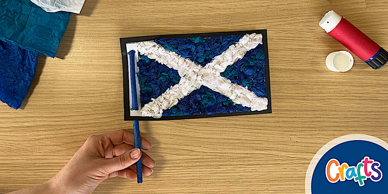 Scotland Flag Tissue Paper Collage (teacher made) - Twinkl