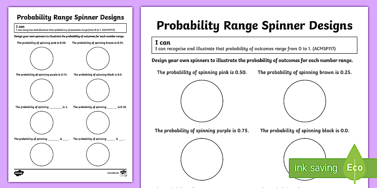 Probability Range Spinner Designs Worksheet / Worksheet