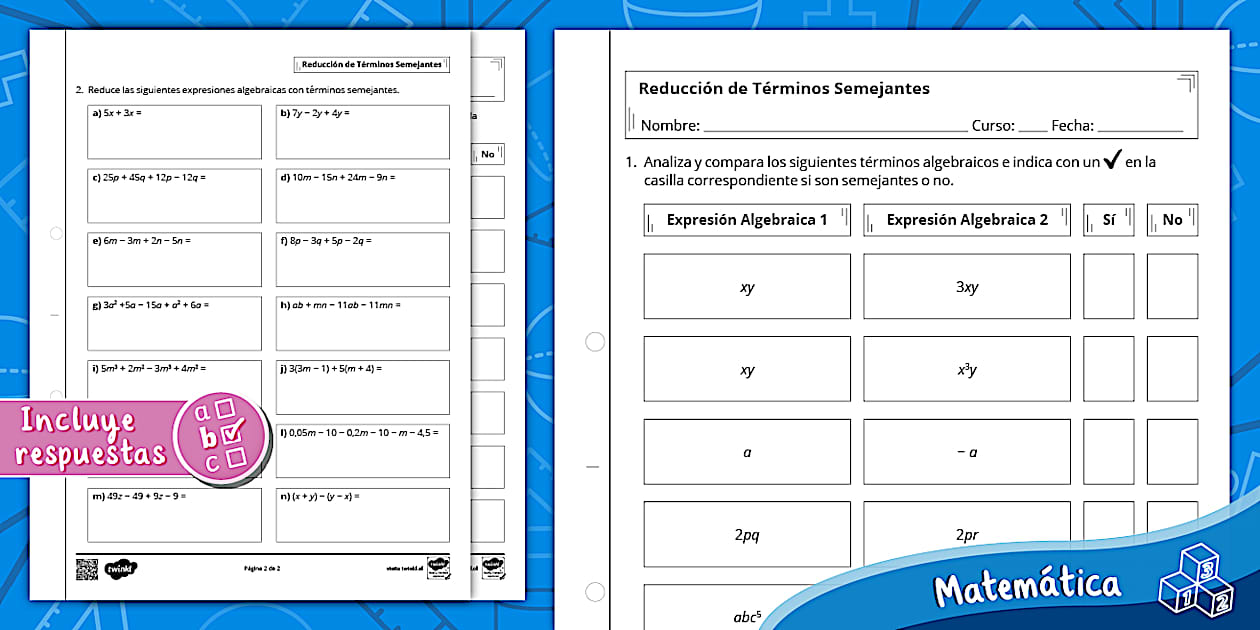 Términos Semejantes | Reducción | Álgebra | 7° Básico | OA7