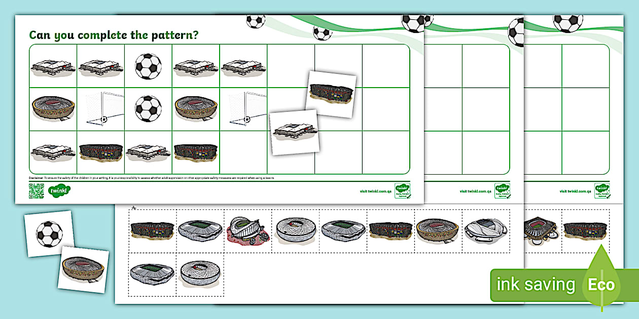 Qatar: Football Themed Repeating Patterns Activity - Twinkl