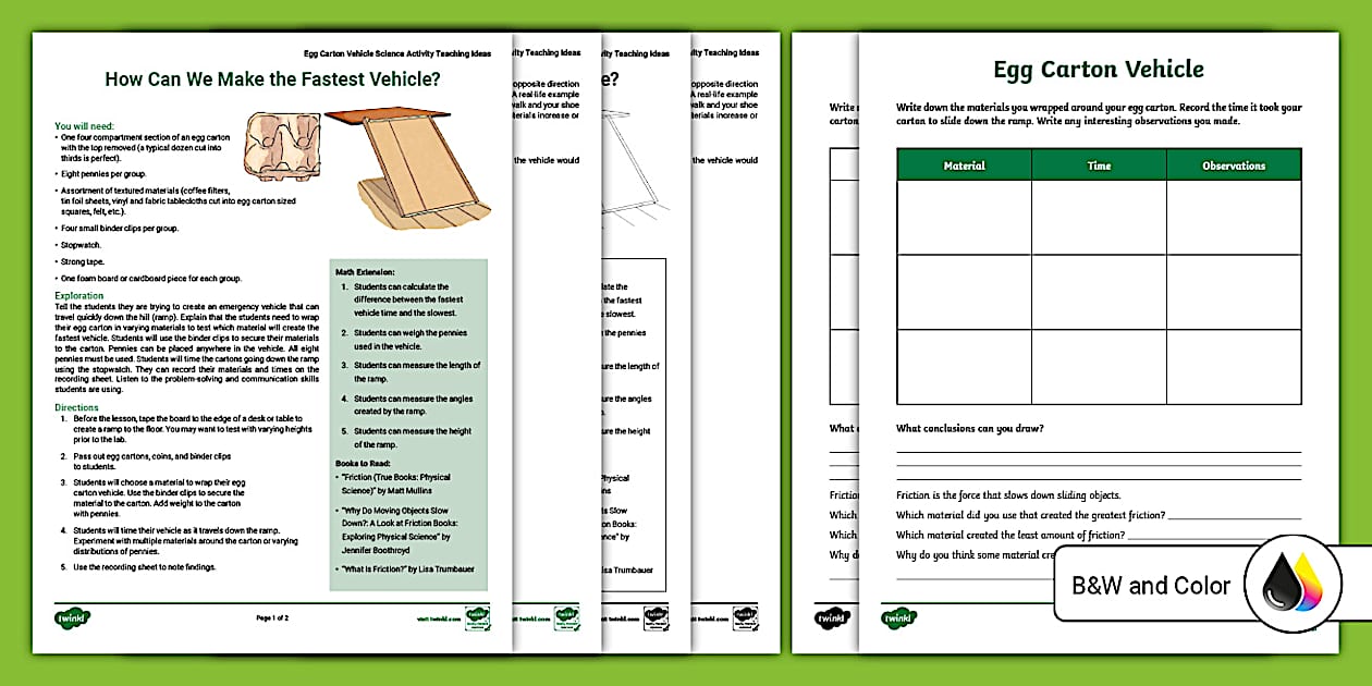 Egg Carton Vehicle Science Activity for 3rd-5th Grade