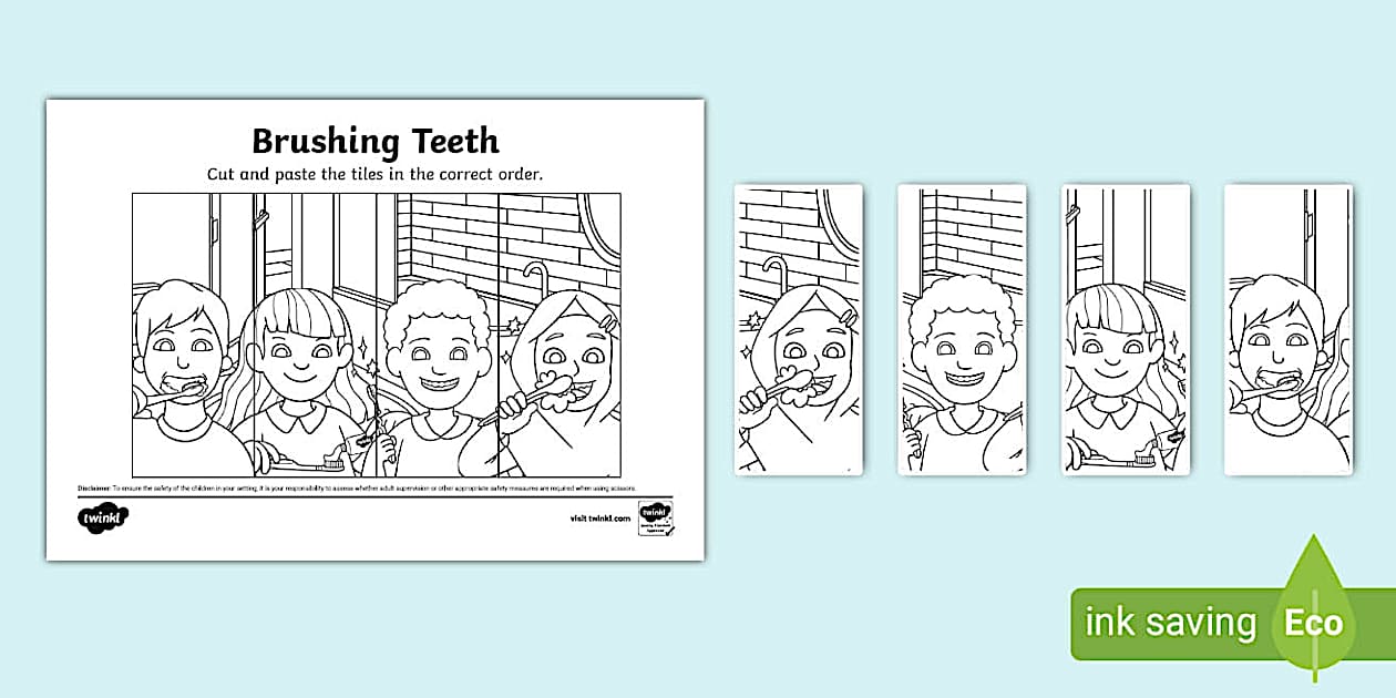 Brushing Teeth Colouring Puzzle Strip (teacher made)