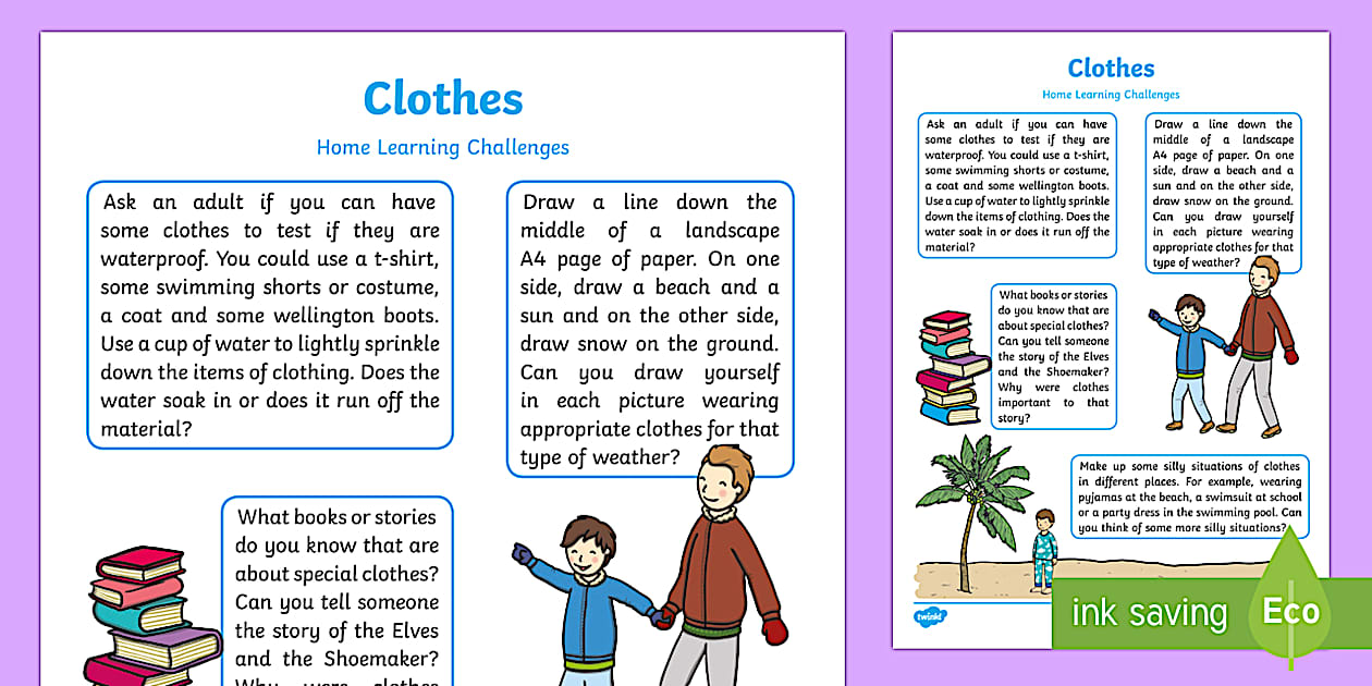 EYFS Clothes Home Learning Challenges Nursery FS1 - Twinkl
