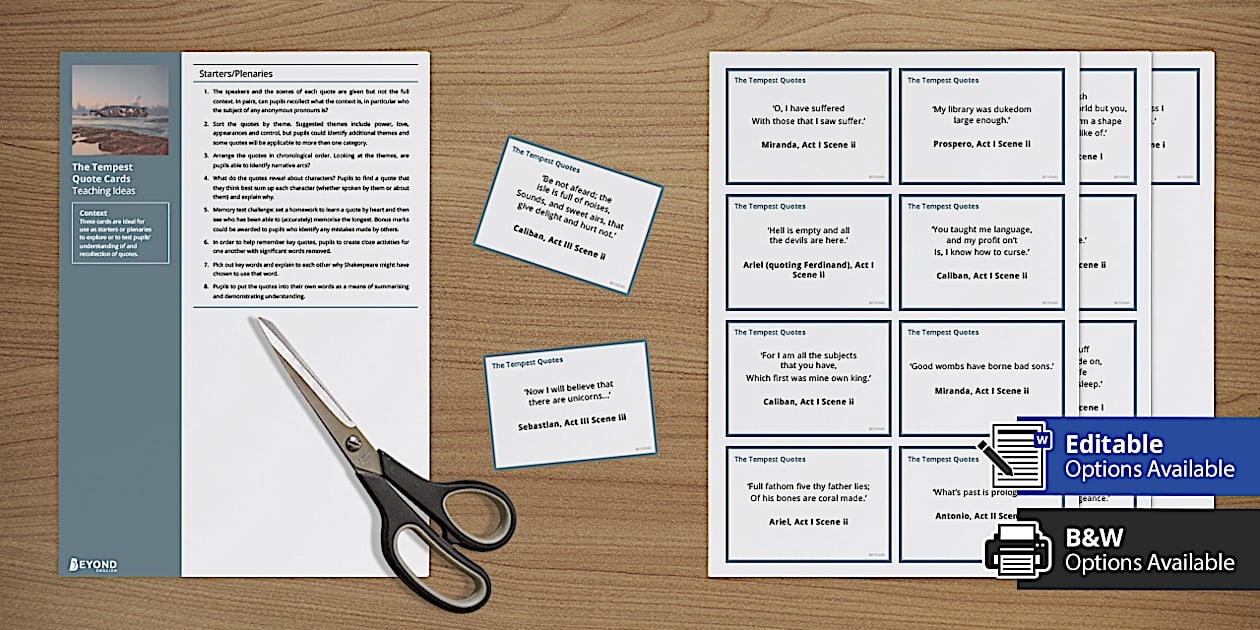 The Tempest Quote Cards | GCSE Shakespeare | Beyond English