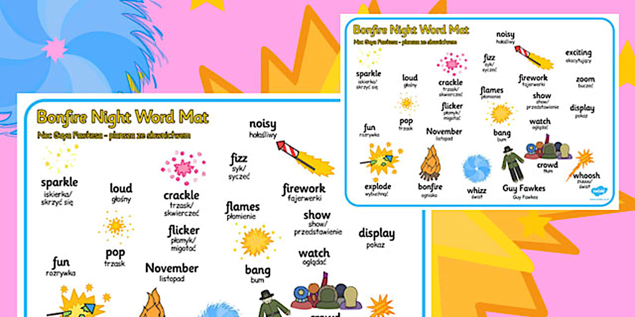 Bonfire Word Mat Polish Translation (teacher made) - Twinkl