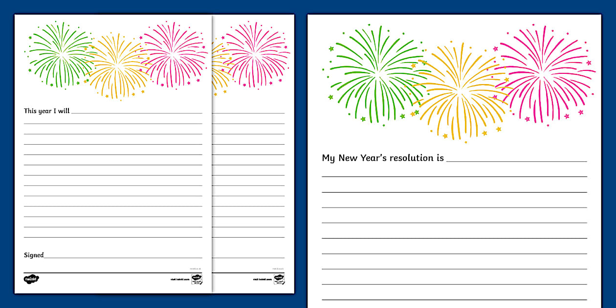 Black and White New Year's Resolution Pledge Writing Template