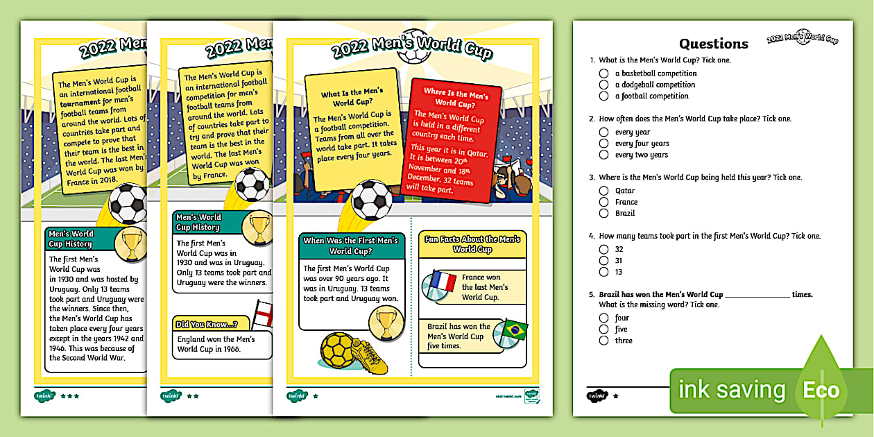 KS1 2022 Men's World Cup Differentiated Reading Comprehension Activity