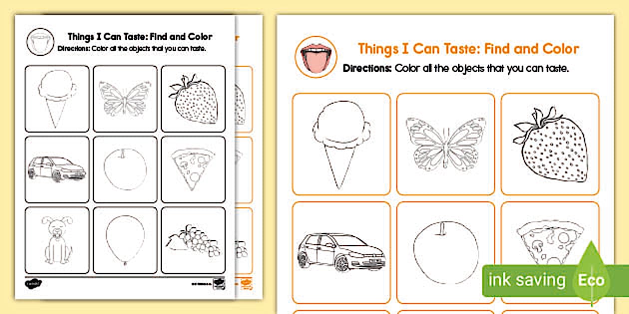 Editable Things I Can Taste: Find and Color Activity Worksheet