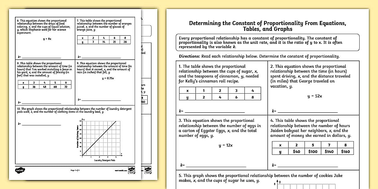 Constant of Proportionality Worksheet | Twinkl USA - Twinkl