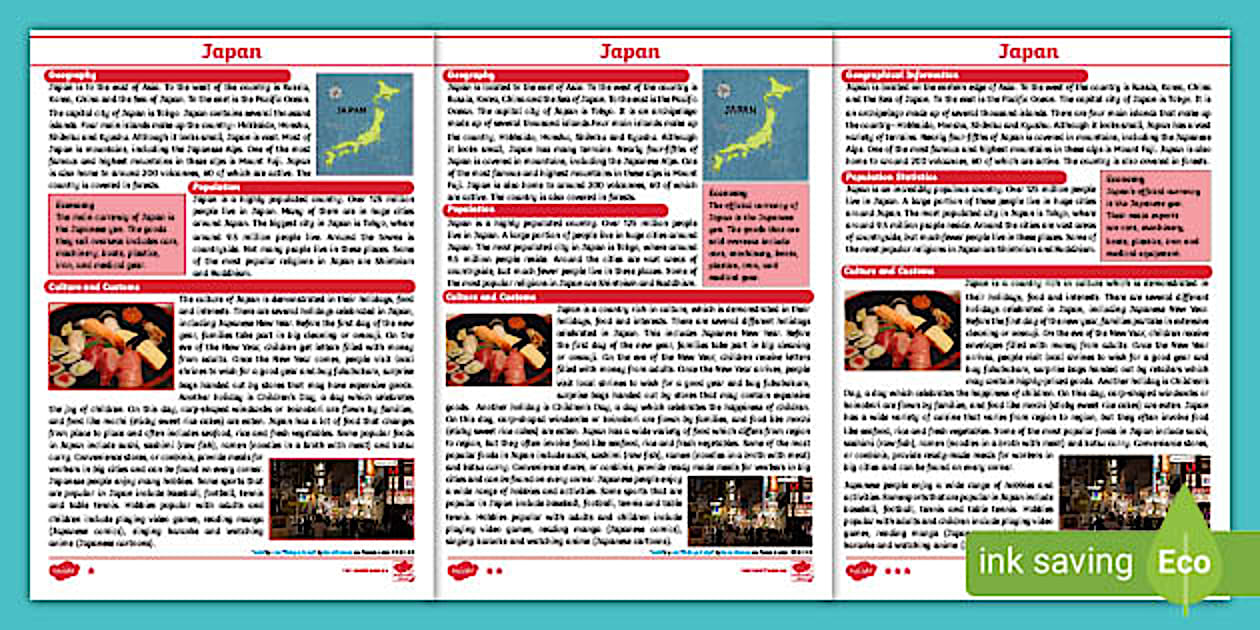 Japan Differentiated Fact File - Year 6 Geography - Twinkl