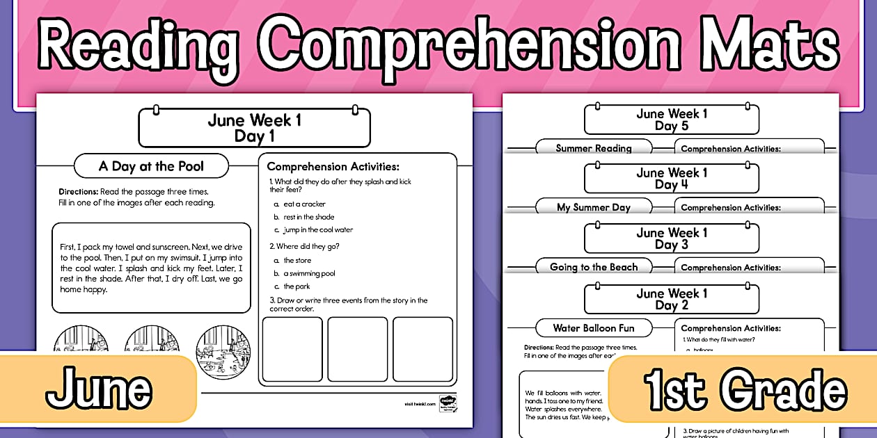 First Grade June Daily Reading Comprehension Mats