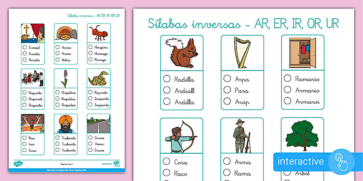 PDF interactivo: Sílabas inversas - Twinkl