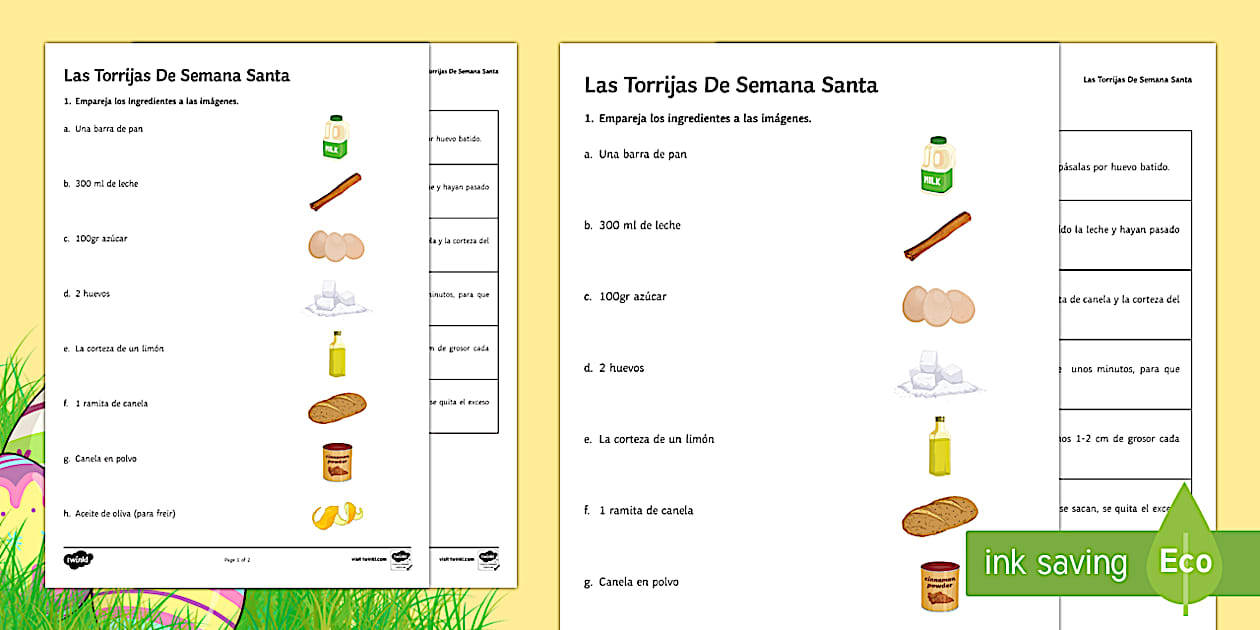 Spanish Easter Dish Recipe Worksheet / Worksheet - Twinkl