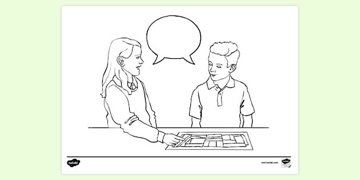 Children in Conversation Colouring Sheet | Colouring Sheets